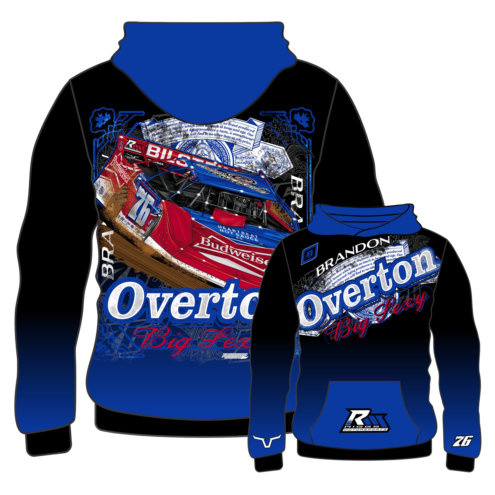 Blue Overton Budweiser #76 Sublimated Race Hoodie – Riggs Motorsports ...